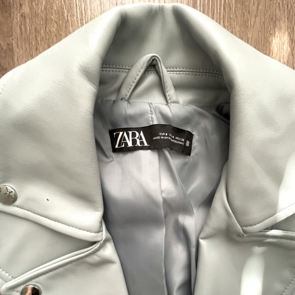 Zara | Jackets & Coats | Zara Powder Blue Faux Leather Jacket | Poshmark